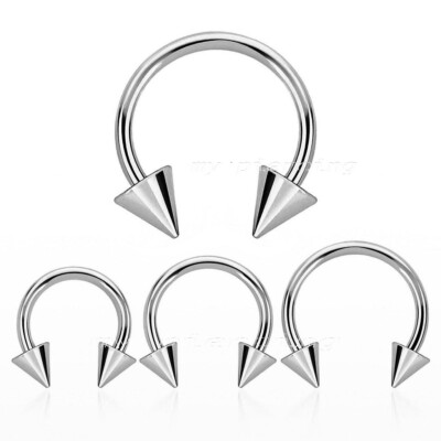 PAIR 16G Surgical Steel Spike Horseshoe Circular Barbell Ears Labret ...