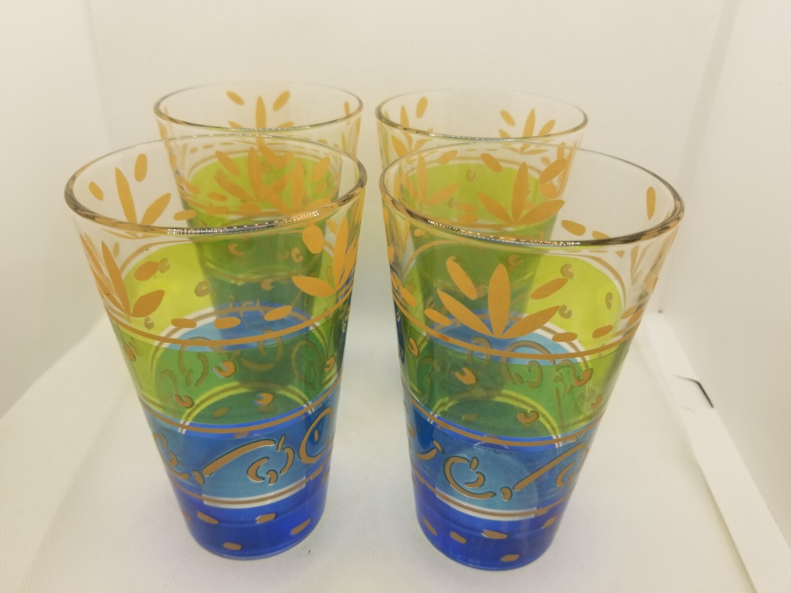 Set Of 4 VTG Cerve Italy Drinking Glasses Blue Green Gold Swirls Dash ...