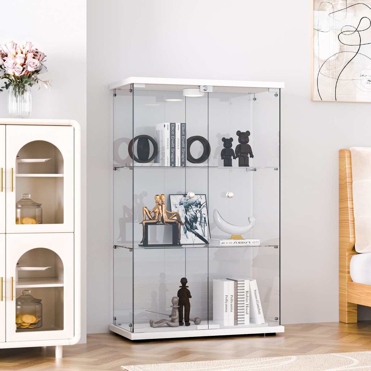 Metal Display Cabinet White Curio Display Cabinet With 2 Glass Doors ...