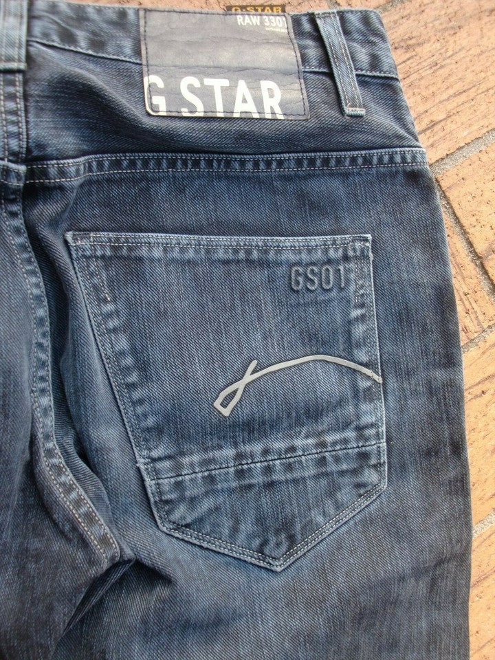 MEN'S~G-STAR~RAW 3301~GS01~SLIM~BUTTON FLY~100%COTTON~BLUE JEANS size ...