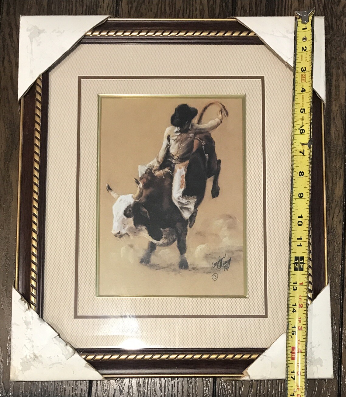 Bull Riding Painting By Carolyn Cheney 1995 Nice Frame | eBay