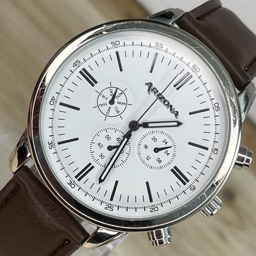Arizona Men's Watch Silver Tone White Dial Brown Band FMDARZ532 NEW ...