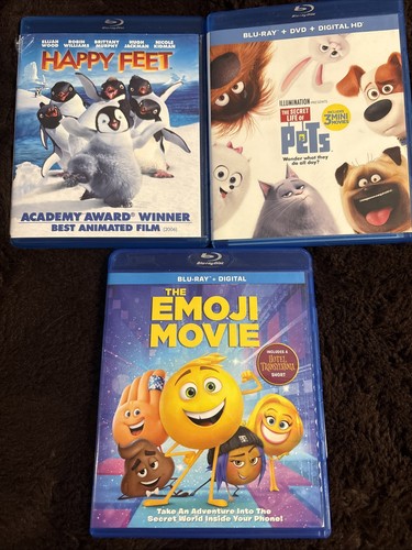 Children’s Animation Blu-Ray DVDs Set, Happy Feet/Emoji & Secret Life ...
