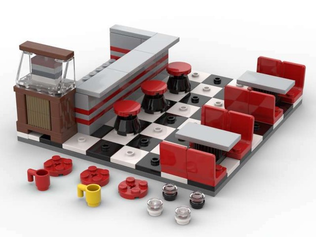LEGO Classic 50's Style Diner Booths Bar Stools Jukebox Tiled Floor ...
