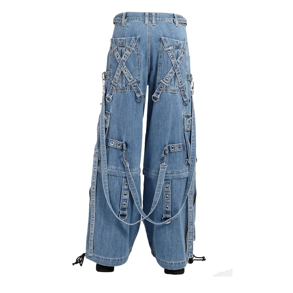 X Strap Denim Pants, Punk Baggy Cargo Jesns With Straps, Wide Leg ...