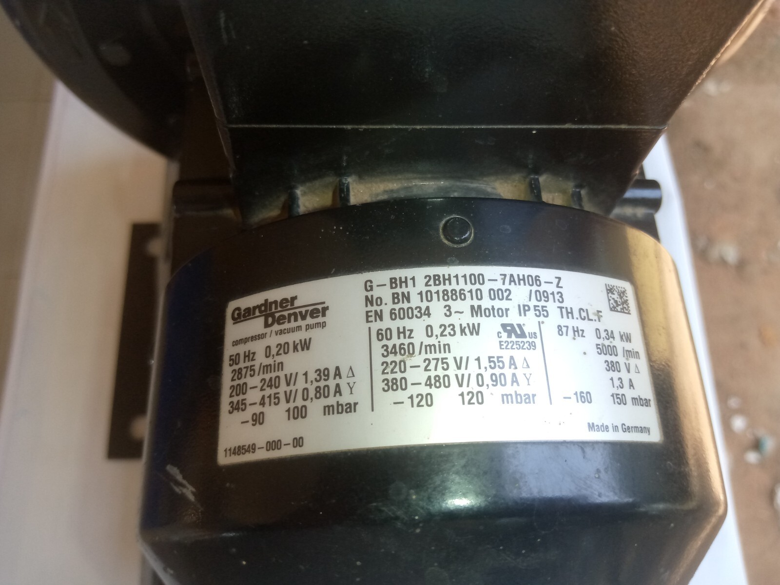 Gardner Denver G-BH1 2BH1100-7AH06-Z Blower Vacuum pump. Free Shipping ...