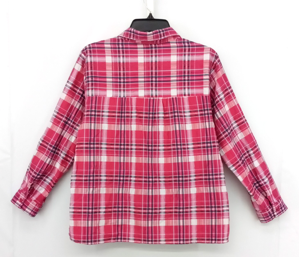 BonWorth Shirt Women Size MP Red Plaid Long Roll Tab Sleeves Collared ...