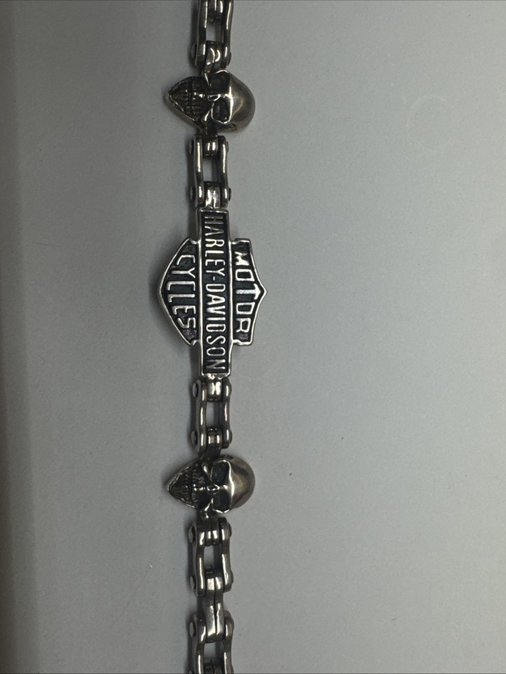 Vintage Harley Davidson Heavy Sterling Silver Bike Chain Skull Men's ...