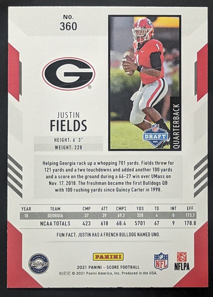 Justin Fields Georgia Bulldogs 2021 Score #360 Card | eBay