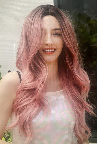 Long Straight Ombre Pink Middle Part Wig with Dark Roots Fashion Pink ...