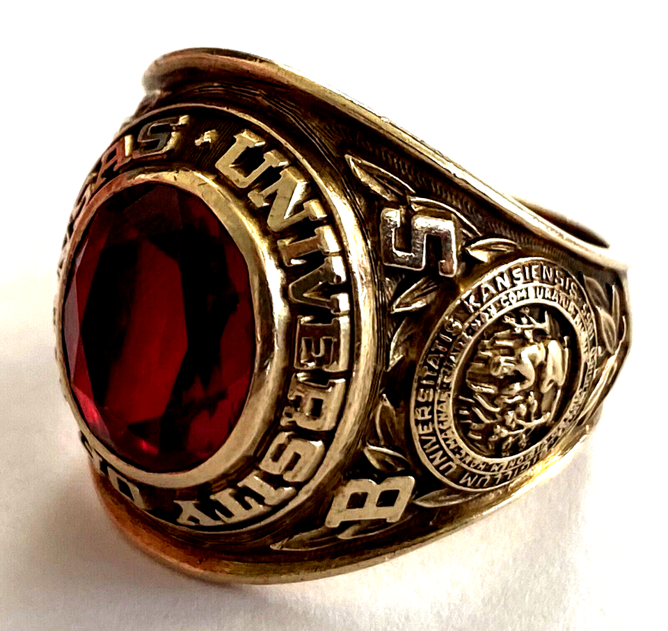University Of Kansas 1961 Balfour 10K Gold Red Stone Men's Class Ring ...