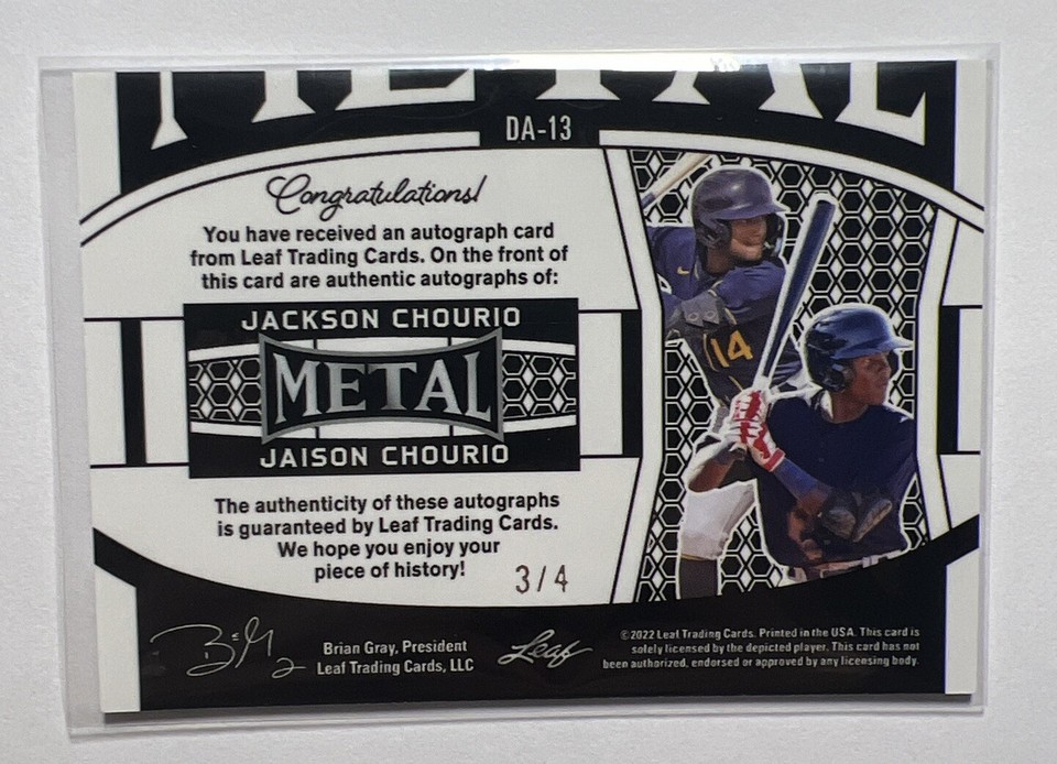 Jackson Chourio/Jaison Chourio 2023 Leaf Metal Rookie Auto/Autograph /4 ...