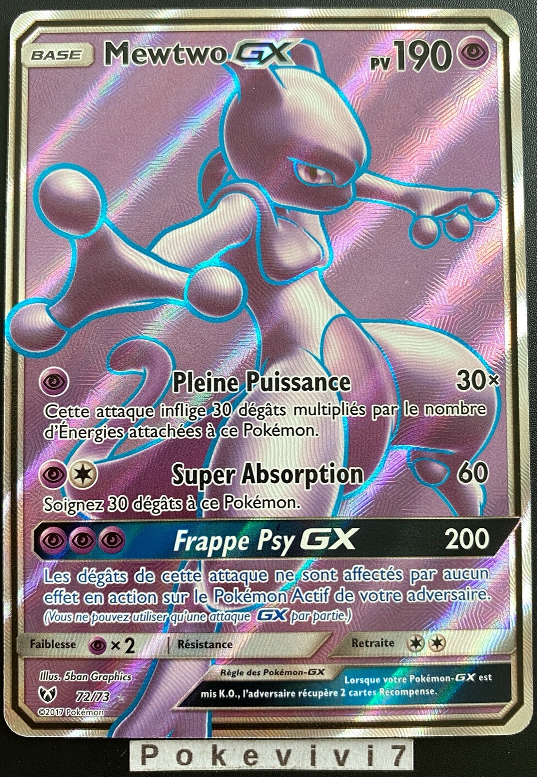 Carte Pokemon MEWTWO 72/73 GX Full Art FA Soleil et Lune 3.5 SL3,5 FR ...