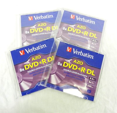 4 Verbatim AZO 8x DVD+R DL Double Layer Discs 8.5GB 240Minutes Each S27 ...