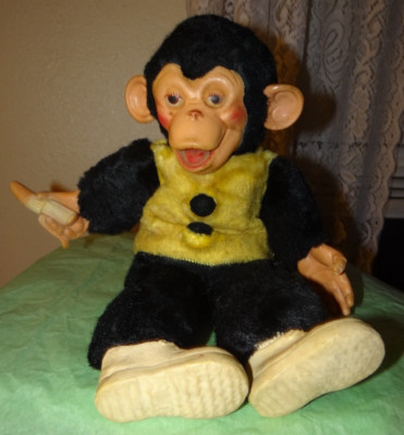 Mr Bim Zippy Zip Monkey Rubber Face Plush Toy Holding Banana Vintage 17 ...