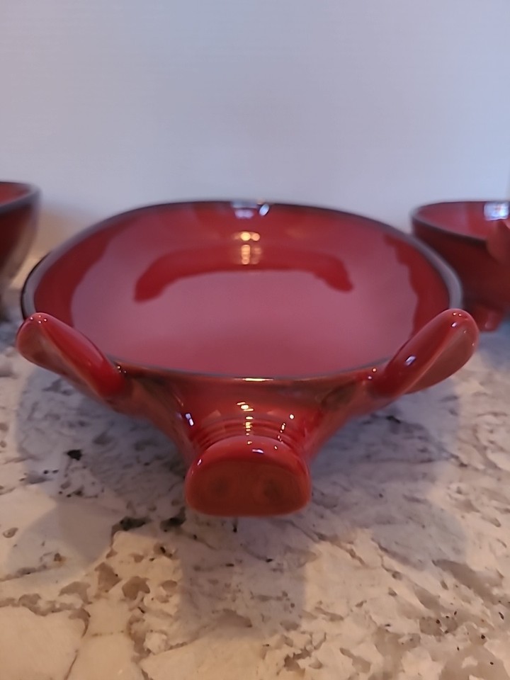 RARE Set of 4 Napa Style Red Ceramic Pig Bowl Set- 1 Large, 1-Medium ...