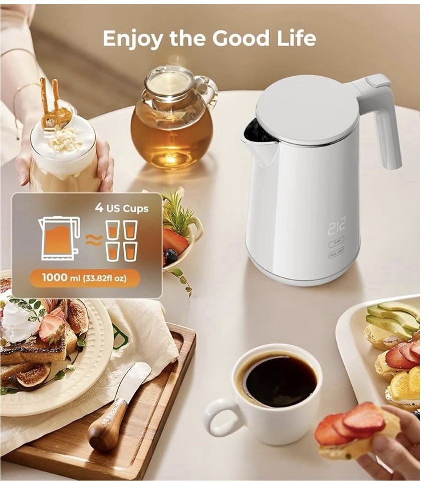 1.0L 7 Temperature Control Double Wall Stainless Steel Water Boiler ...