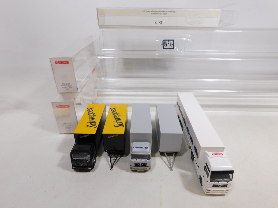 3x wiking H0 1:87 Truck Man: 538 09 Iaa +563 Rail Trans +573 Mint +Box ...