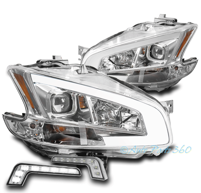 FOR 09-14 MAXIMA LED TUBE CHROME PROJECTOR HALOGEN HEADLIGHTS LAMPS W ...