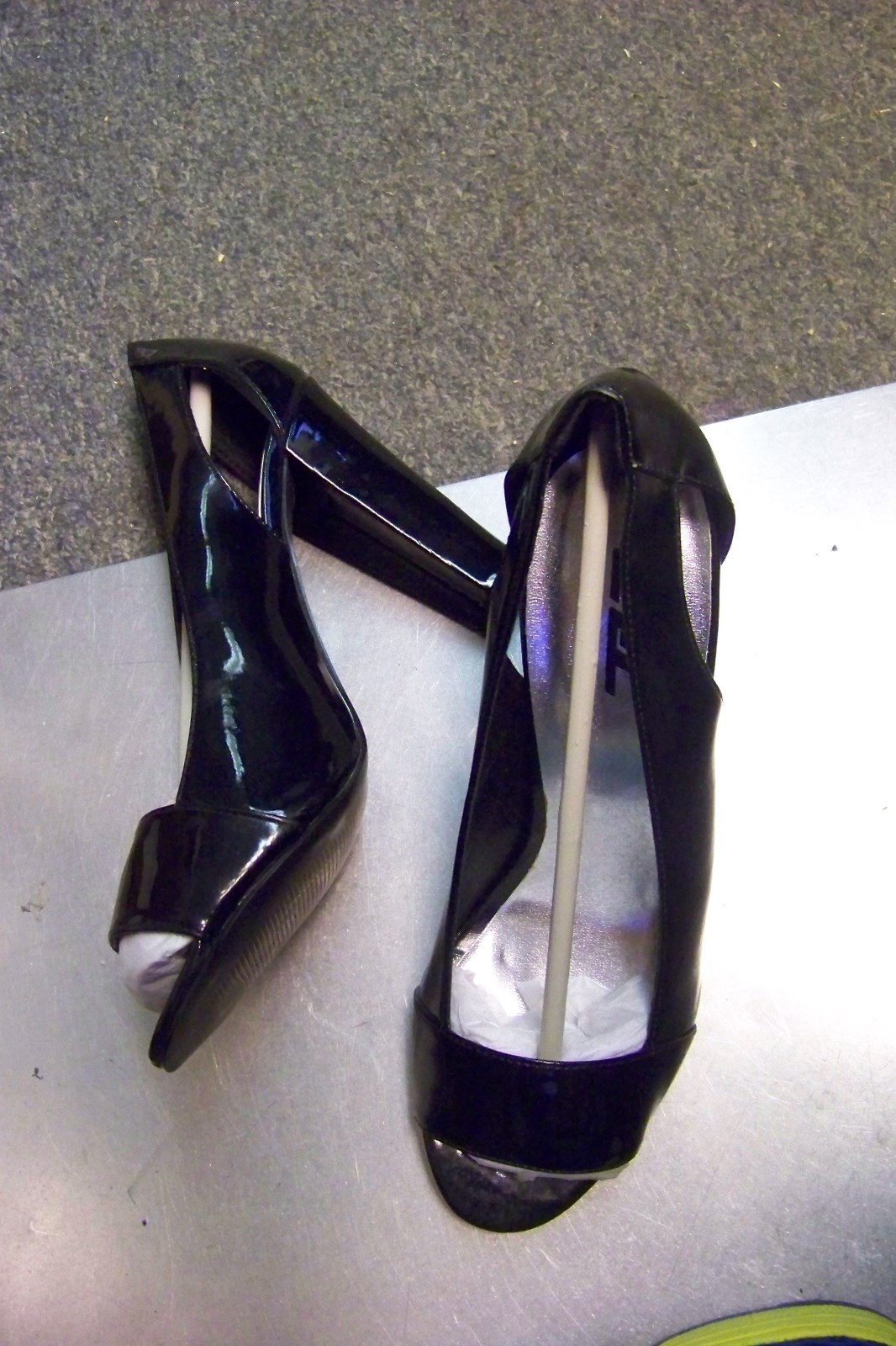 HPLA black patent open toe cut out heels shoes size 7 1/2 | eBay