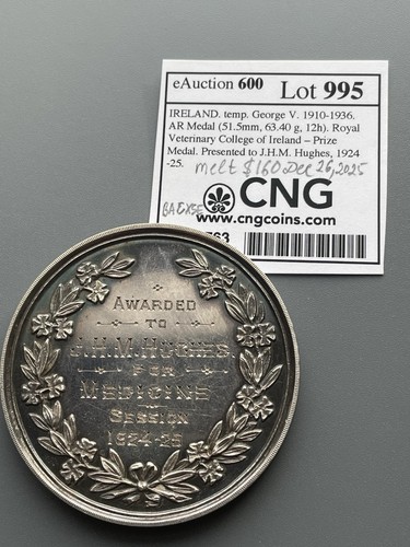 Ireland. AR Silver medal W. 63.4 g, 51.5 mm Veterinary College of ...