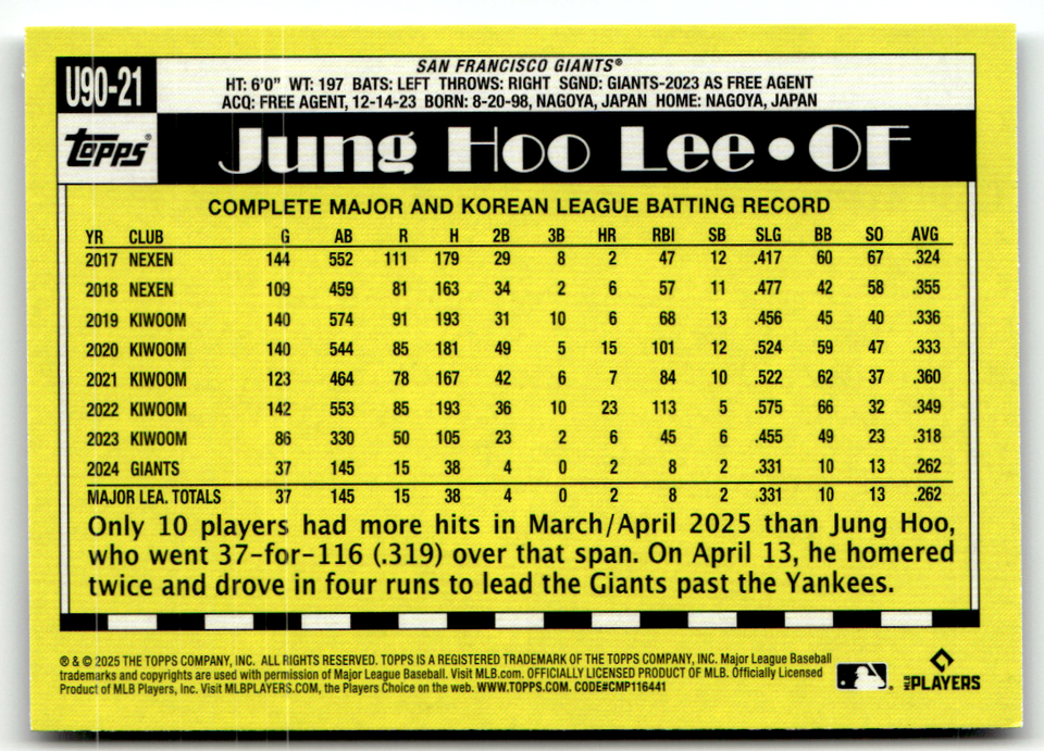 2025 Topps Series 1 MLB No. U90-21 Jung Hoo Lee Holo | eBay