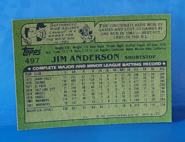 Jim Anderson SS Mariners Topps Baseball Card #497 1982 | eBay