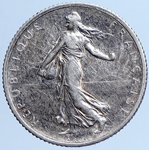 1917 FRANCE La Semeuse Sower Woman ANTIQUE Silver 1 Franc French Coin ...