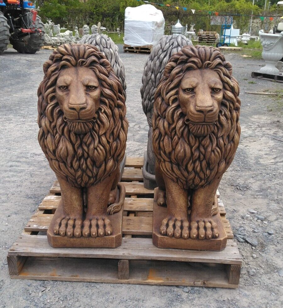 LION PAIR 30'' high, weight 275LB each.Concrete Garden Statues.SOLD AS ...