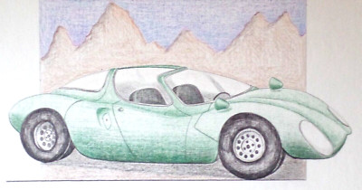 Vintage LIGHT GREEN CONVERTIBLE SPORTS CAR Colored Pencil Artwork ...