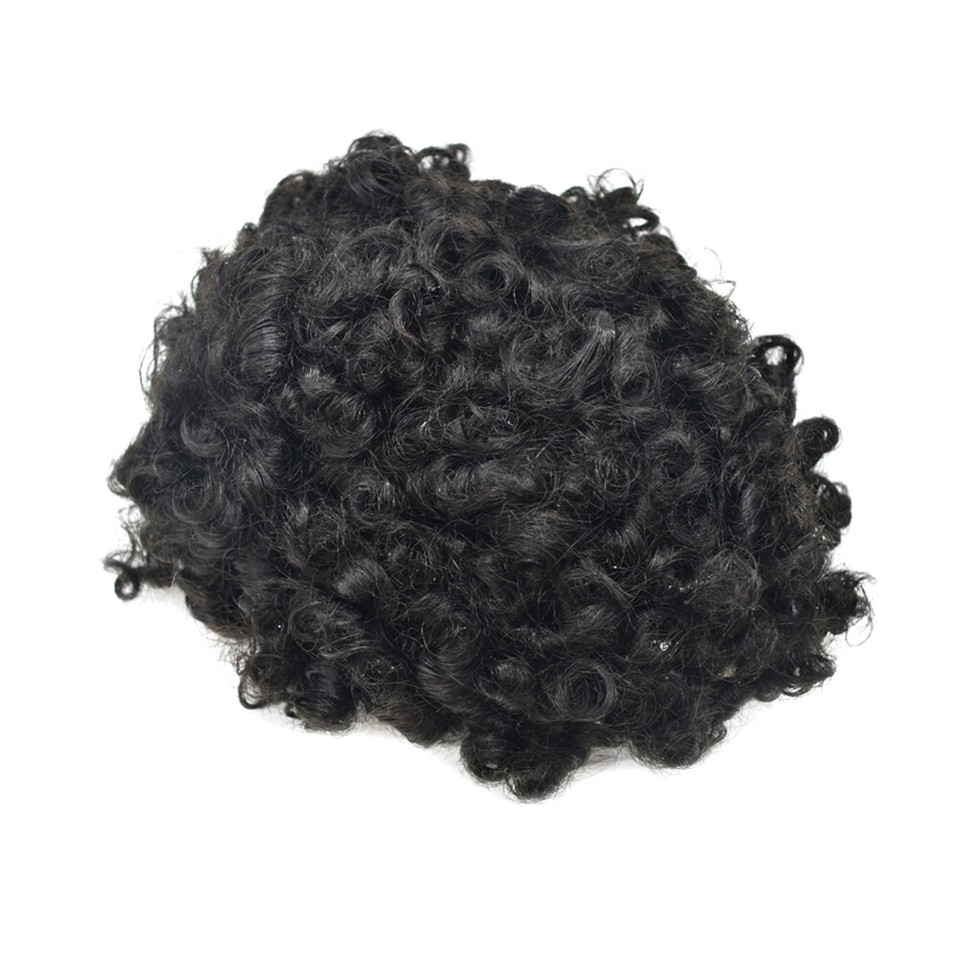 Curly Toupee for Black Men Human Hair System Fine Mono Poly Mens Wigs ...