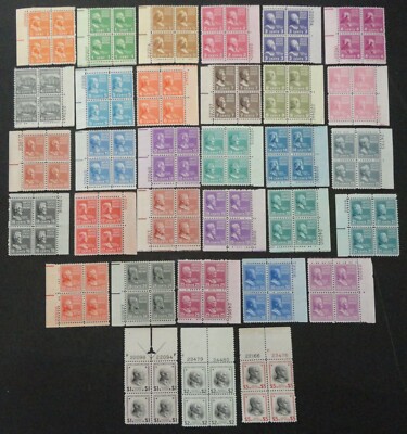 SCOTT #803-834 MINT NH 1938 PRESIDENTIAL SERIES PLATE BLOCKS COMPLETE ...