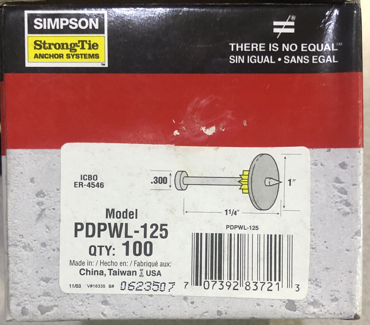 1 1/4" Powder Actuated Fastener Drive Pin w/ 1" Washer Nail Fastener ...