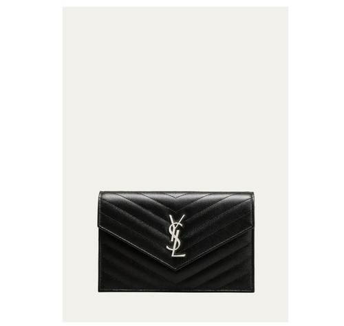 Yves Saint Laurent (YSL) Monogram Small Wallet on Chain in Grained ...