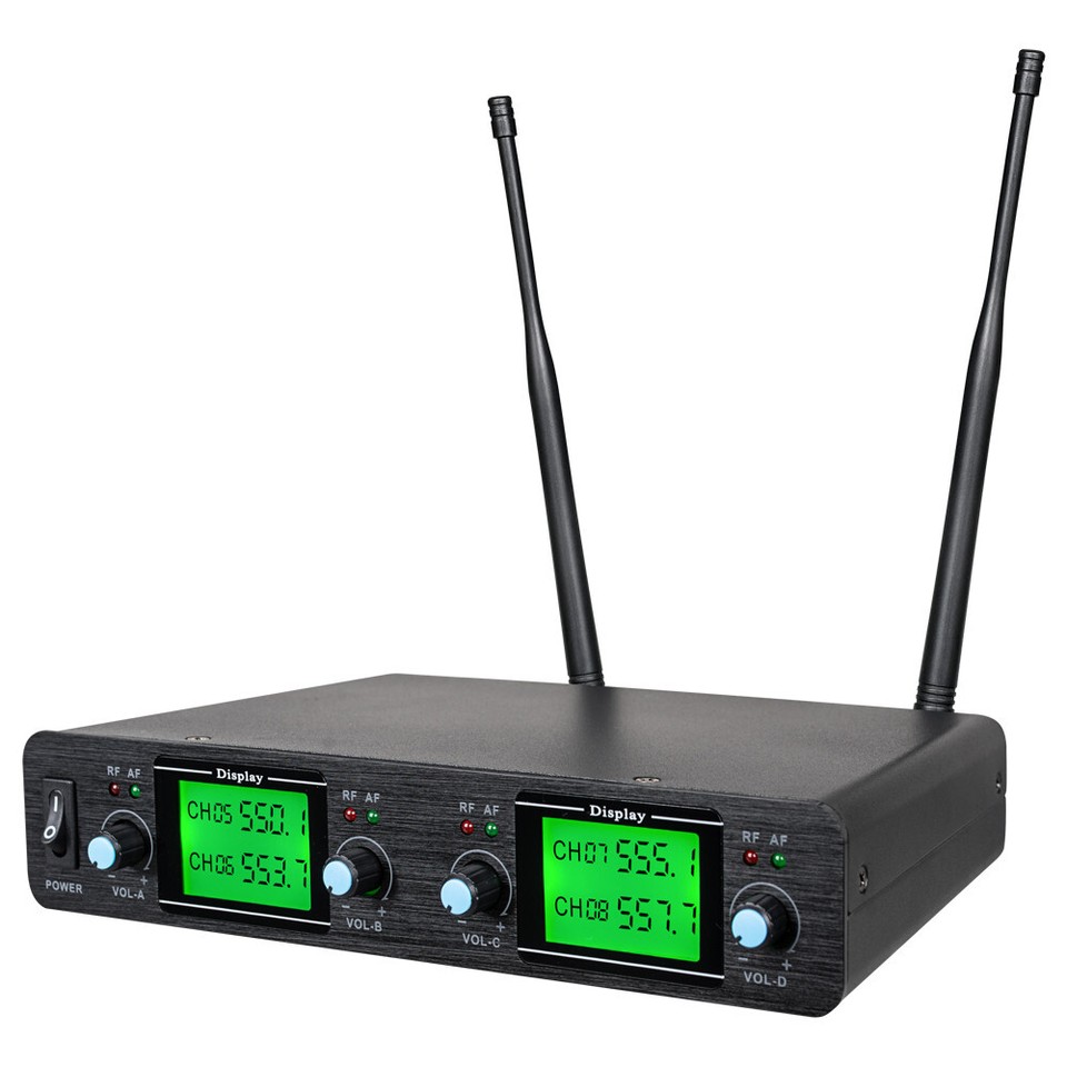 4 Channel Wireless Microphone System UHF 4 Lavalier 4 Bodypacks 4 ...