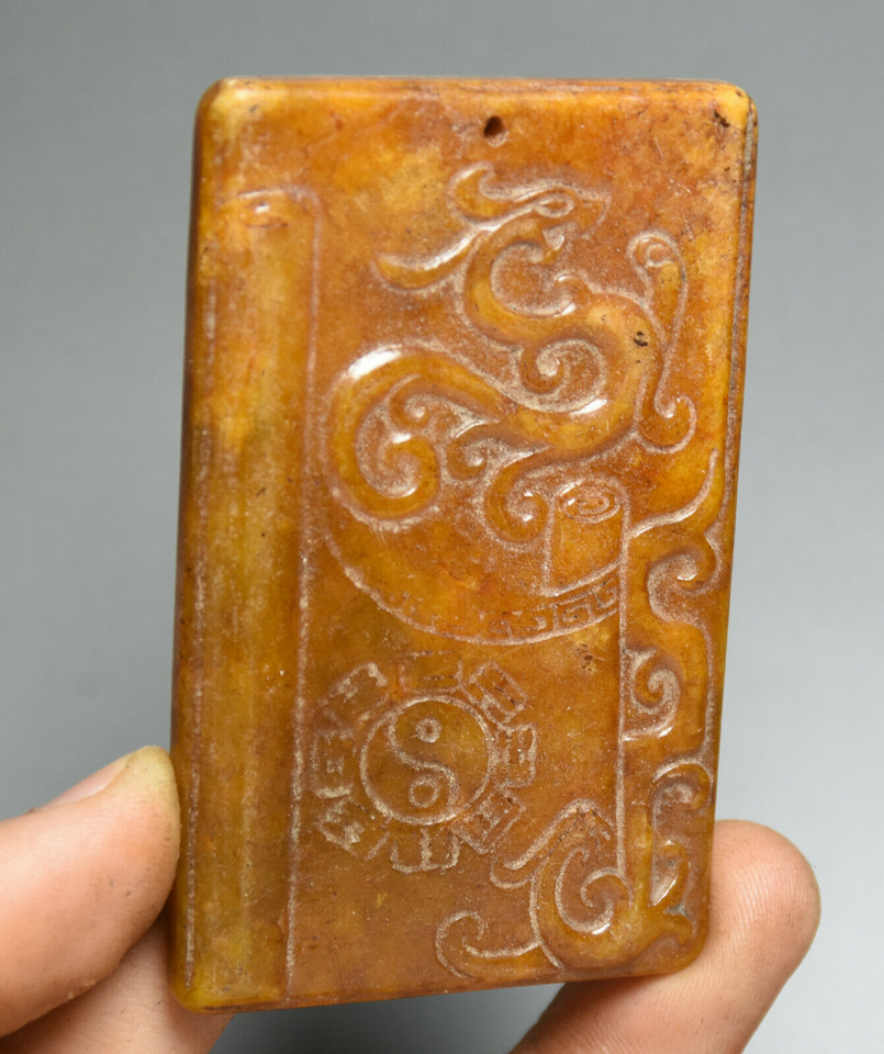 8.5CM China Old Yellow Jade Carved Animal Phoenix Bird Gossip Amulet ...