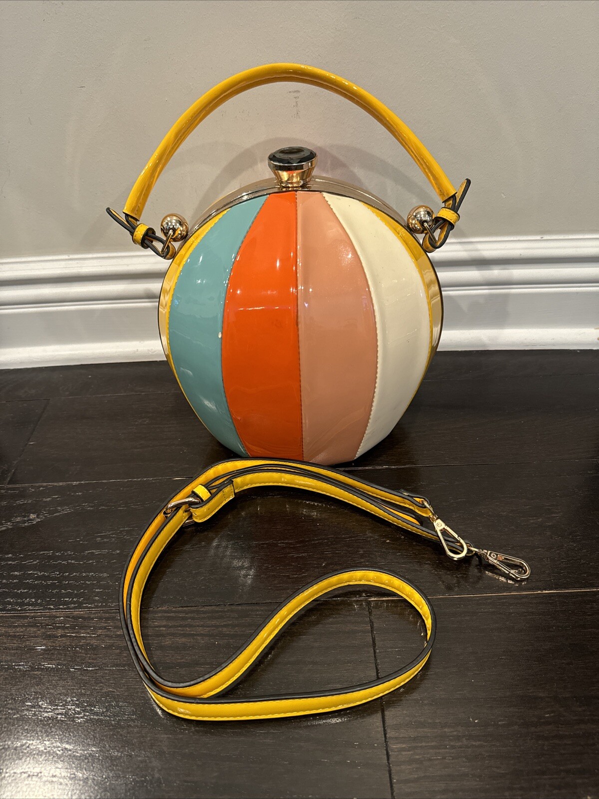 Round Beach Ball Purse Top Handle with Kiss Lock - Gem