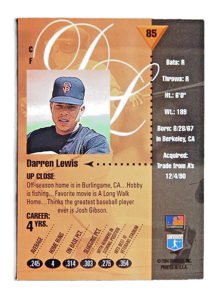 Darren Lewis #85 Donruss 1994 Baseball Card (San Francisco Giants) LN ...