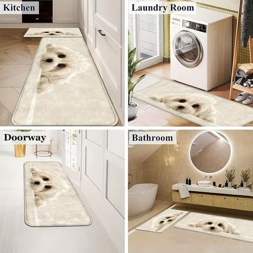 Cute puppy print flannel floor mat set | eBay