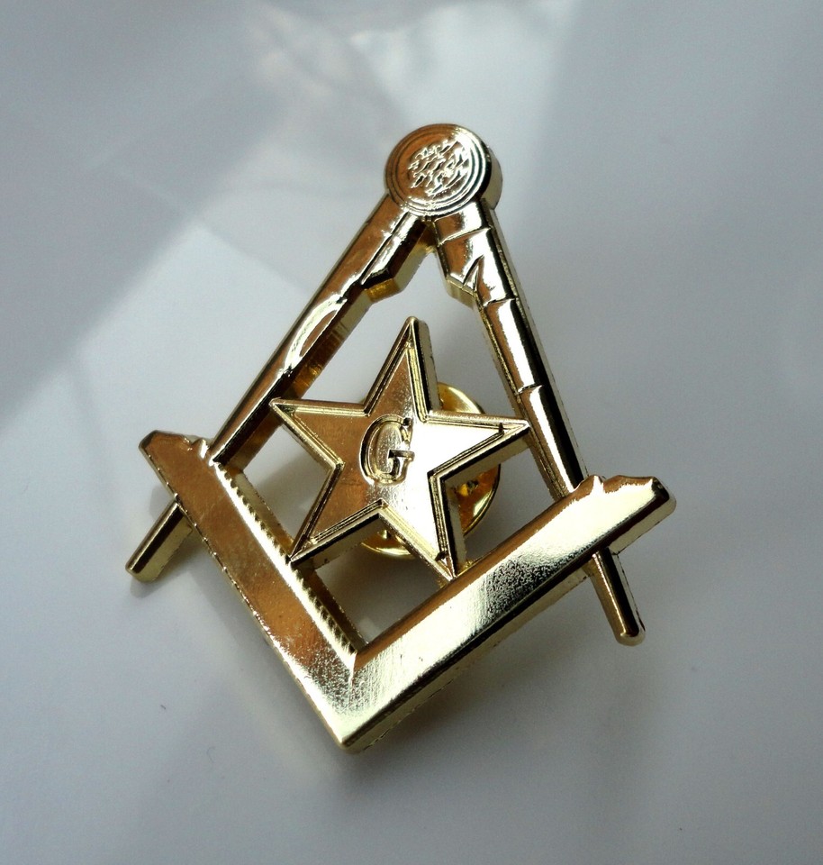 Unusual Freemason Mason lapel pin badge Jewel Square Compass Gold 38mm ...