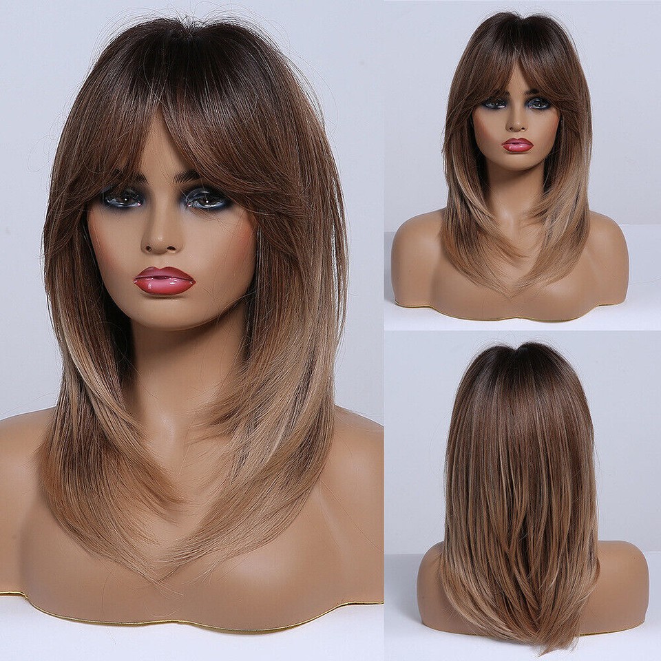Long Straight Layered Synthetic Middle Blonde Highlight Wig with Side ...