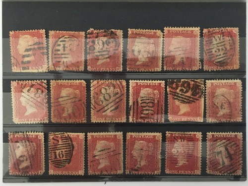 Lot 18 Antique 1855 Penny Red Stamps, Great Britain, Various Corner ...