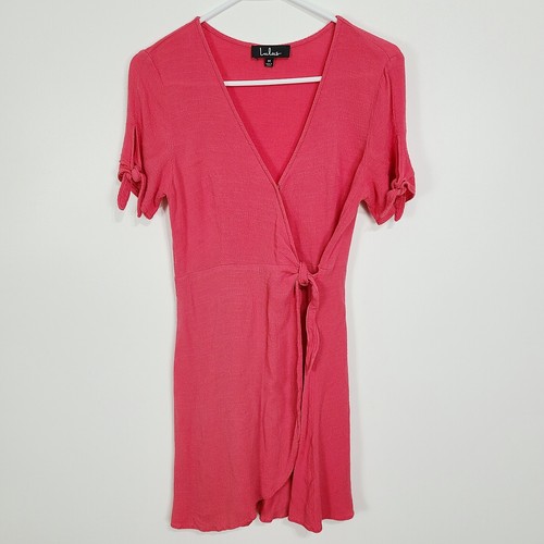 Lulu's Wrap Dress Short Sleeve Pink Medium | eBay