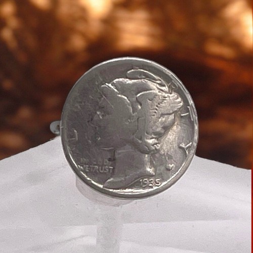 1935 Winged Liberty - Mercury 90% Silver Dime Coin Stainless Steel Ring ...