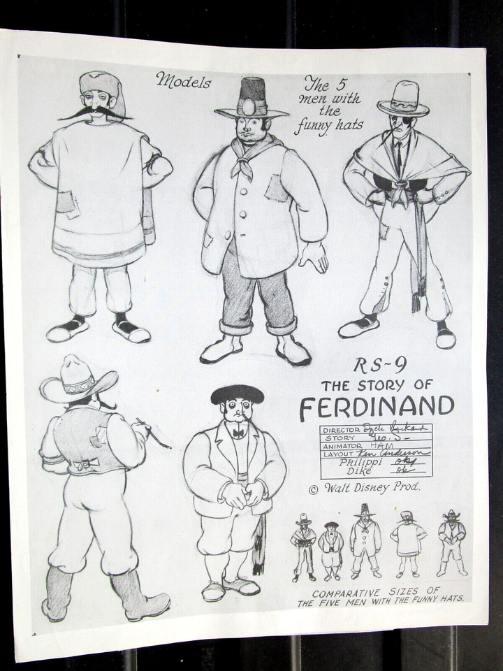1938 FERDINAND BULL hat WALT DISNEY Original Production cel drawing ...