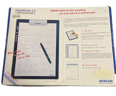 Acecad DigiMemo L2 Letter Size Digital Notepad /w Pen Manual Software ...