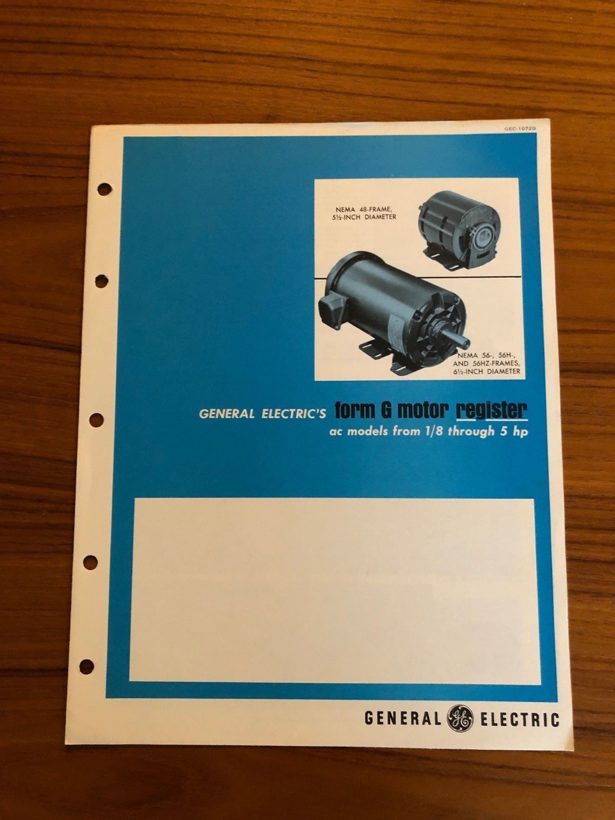 General Electric form G Motor Register-ac models from 1/8 through 5 hp ...