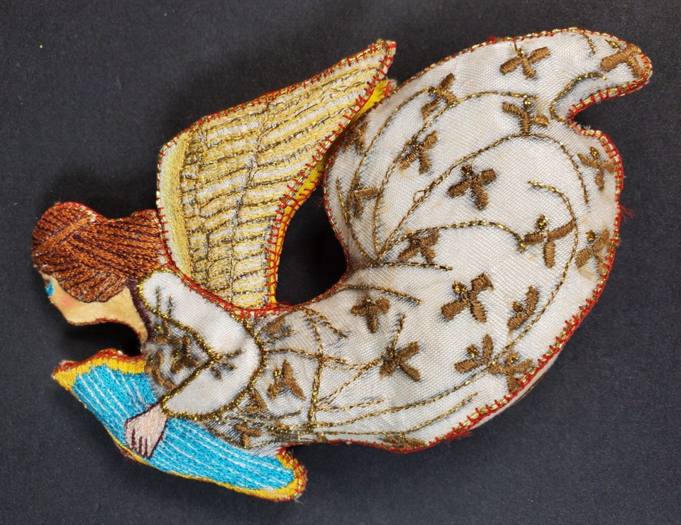 LOT Three (3) Embroidered Flying Angeles Fabric Embroidery Christmas ...