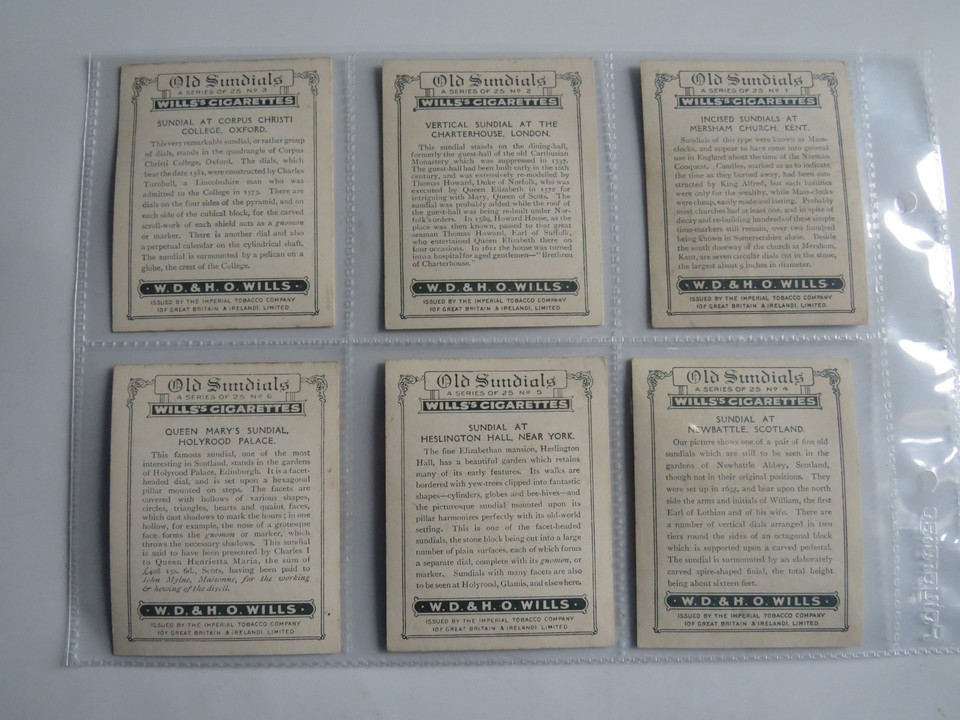 WILLS, OLD SUNDIALS, FULL SET OF 25, LARGE CARDS IN SLEEVES, 1928 ...