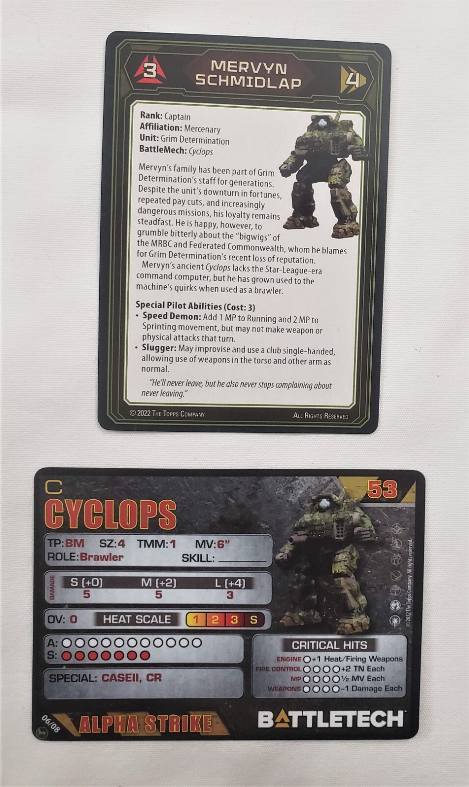 Battletech Cyclops Mech + Alpha Strike Cards Eridani Light Horse Hunter ...